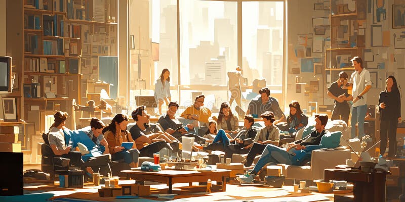 Casual Office Gathering in Modern Loft with Natural Light, Perfect for ...