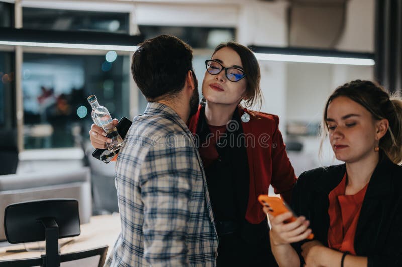 Casual Office Interaction with Employees Socializing during a Work ...