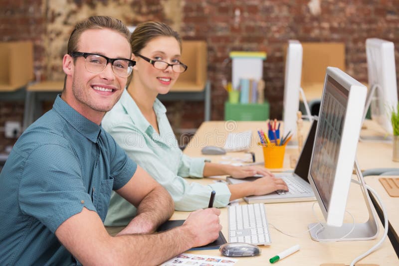 Casual Photo Editors at Work in Office Stock Image - Image of indoors ...