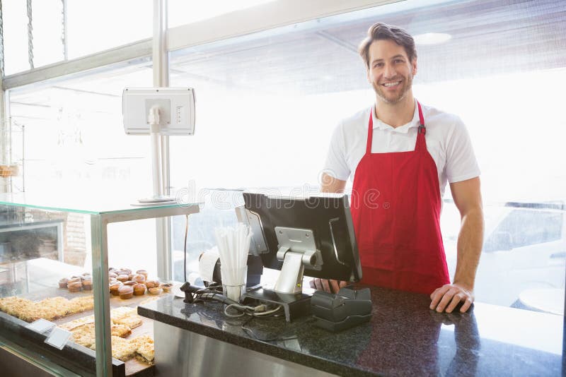 Casual Server Posing Behind the Counter Stock Photo - Image of barista ...