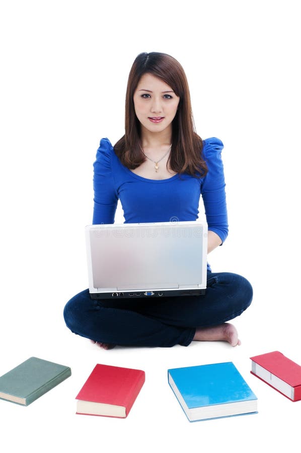 Female Student with a Laptop and Notebook Stock Image - Image of ...
