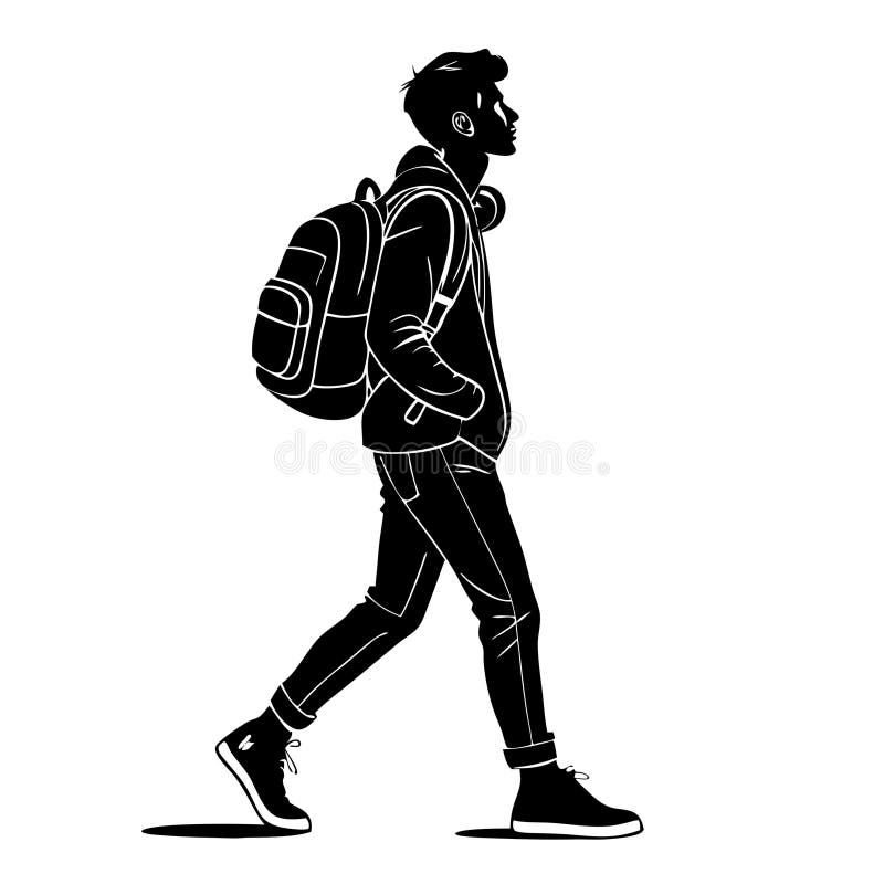 Casual Walking Young Man with Backpack Side Profile Vector Design for ...