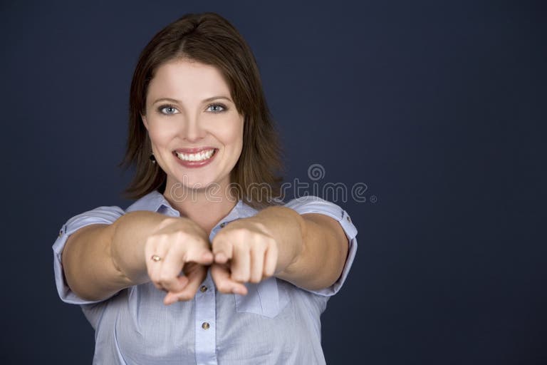 Casual woman in blue stock image. Image of gesturing - 20823053