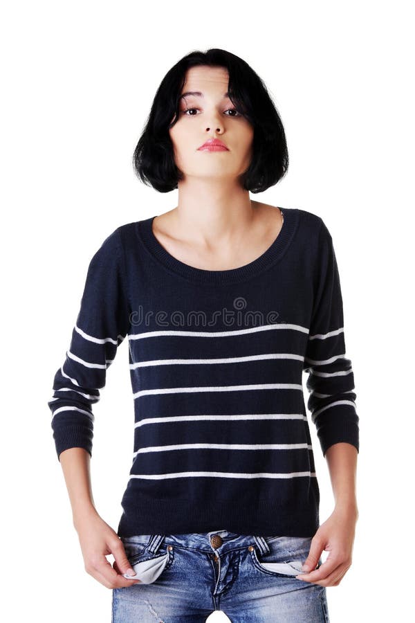Casual Woman Showing Her Empty Pockets Stock Photos - Free & Royalty ...