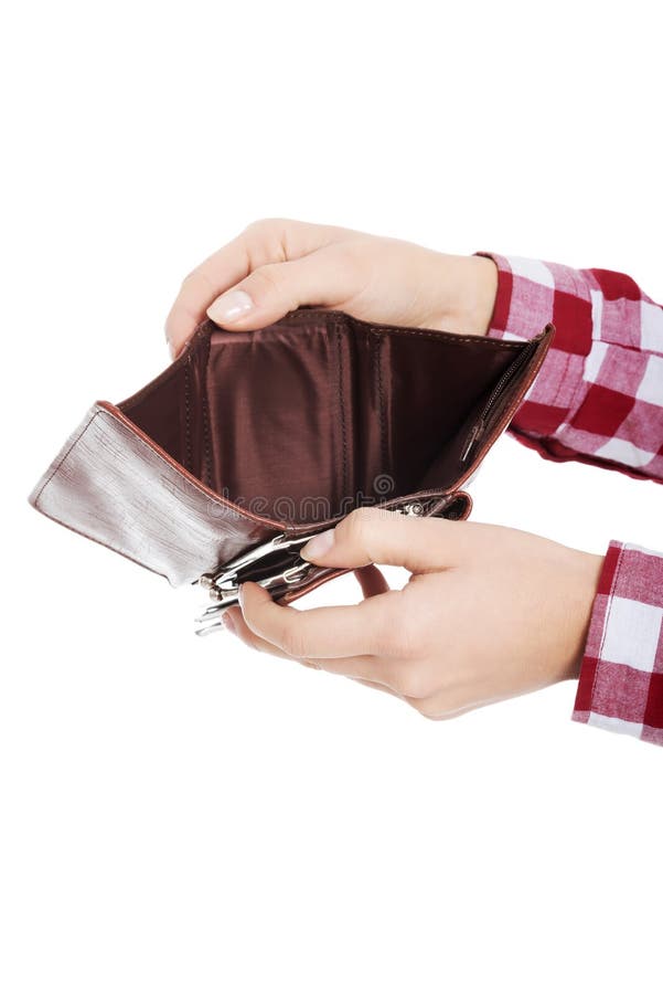 Casual Woman Showing Her Empty Wallet. Stock Image - Image of change ...