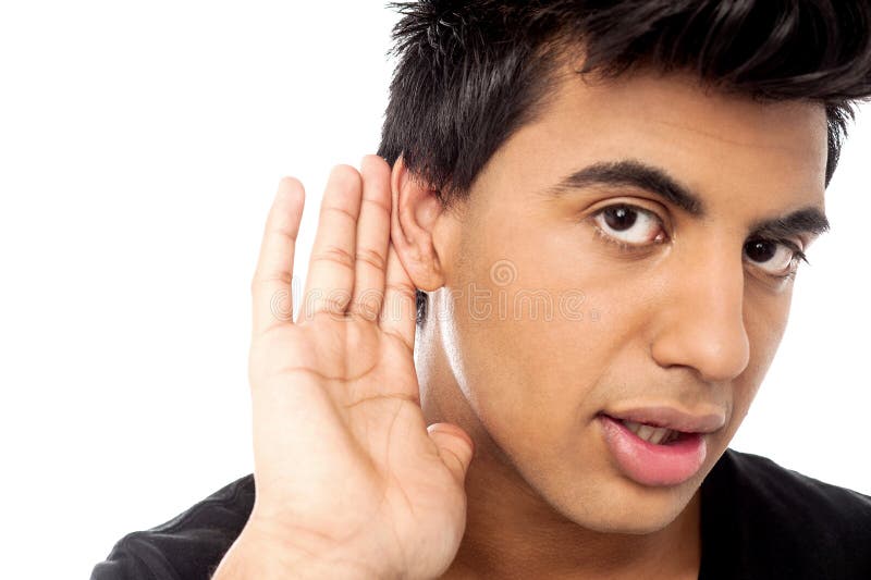 Casual Young Guy Eavesdropping Stock Photo - Image of close, listening ...