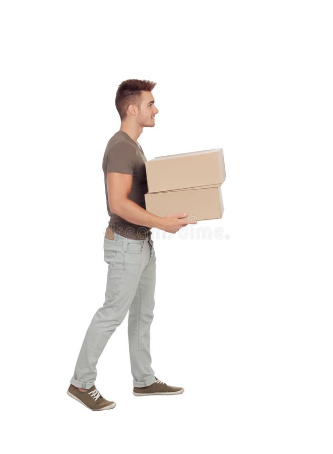 Man Holding Some Heavy Stack of Cardboard Boxes Stock Photo - Image of ...