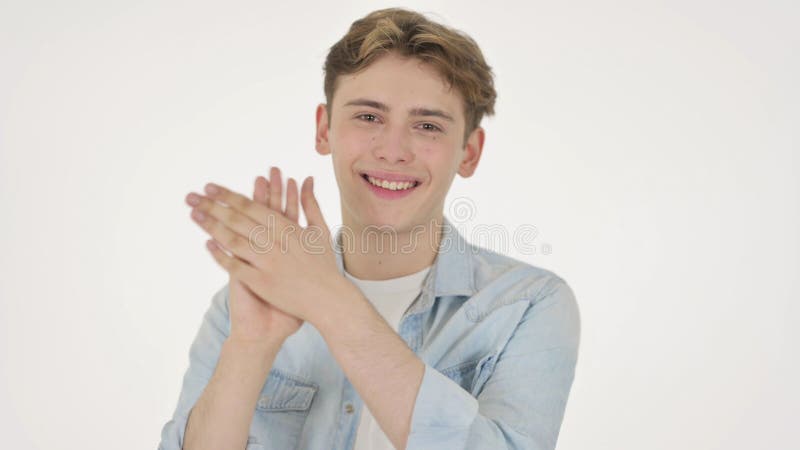 Young Man Clapping, Applauding on White Background Stock Image - Image ...
