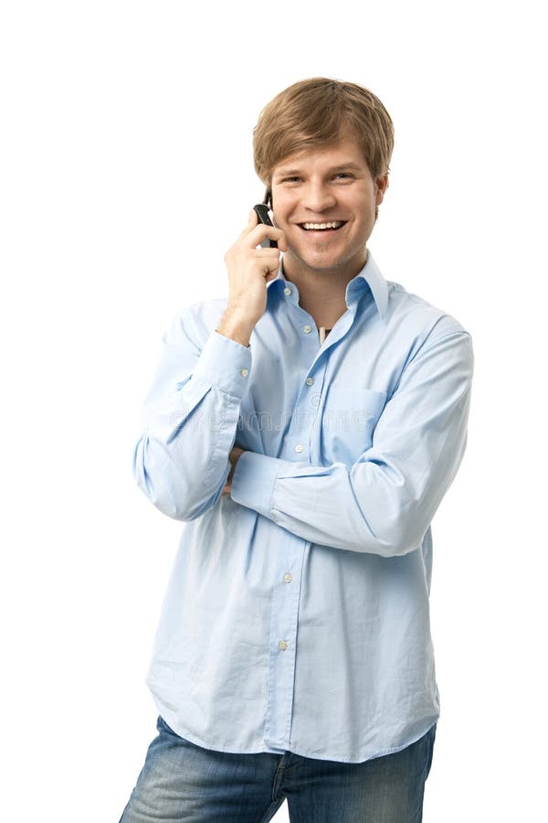 Casual Young Man Talking on Mobile Stock Photo - Image of handy ...