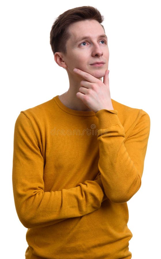Casual Young Man Thinking and Looking Up Stock Photo - Image of ...