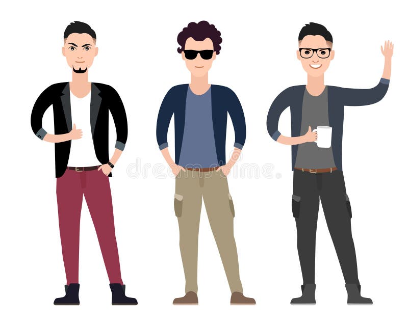 Casual Young Men Character Flat Set in Different Stock Vector ...