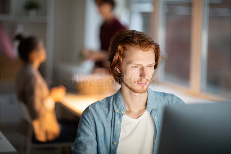 Man in front of computer stock photo. Image of planning - 138364040