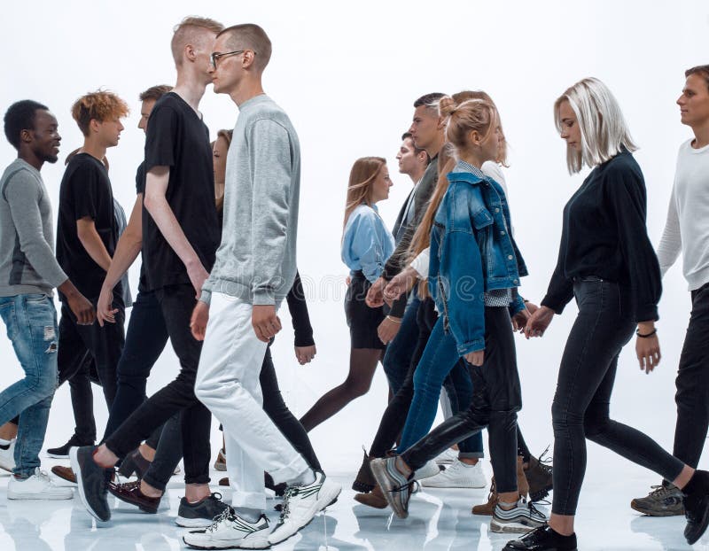 Casual Young People Walking in Different Directions Stock Photo - Image ...