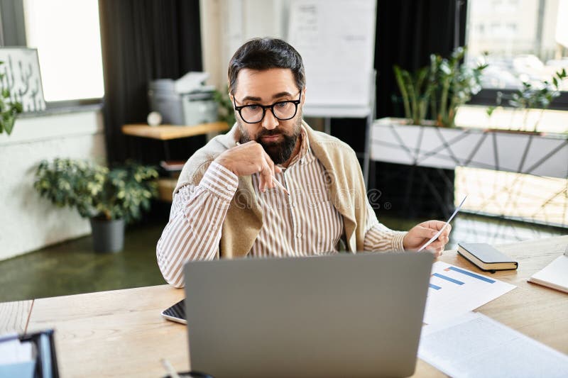 Elderly Man Thoughtfully Analyzing Data Stock Photos - Free & Royalty ...