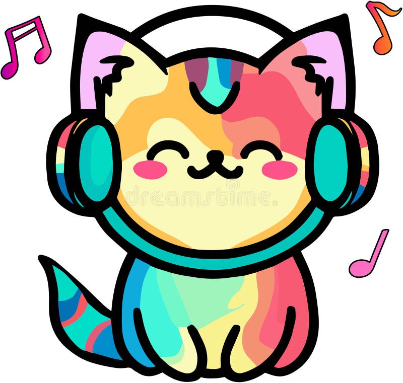 Happy Smiling Baby Cat with Headphones. Kawaii Cartoon Stock Vector ...