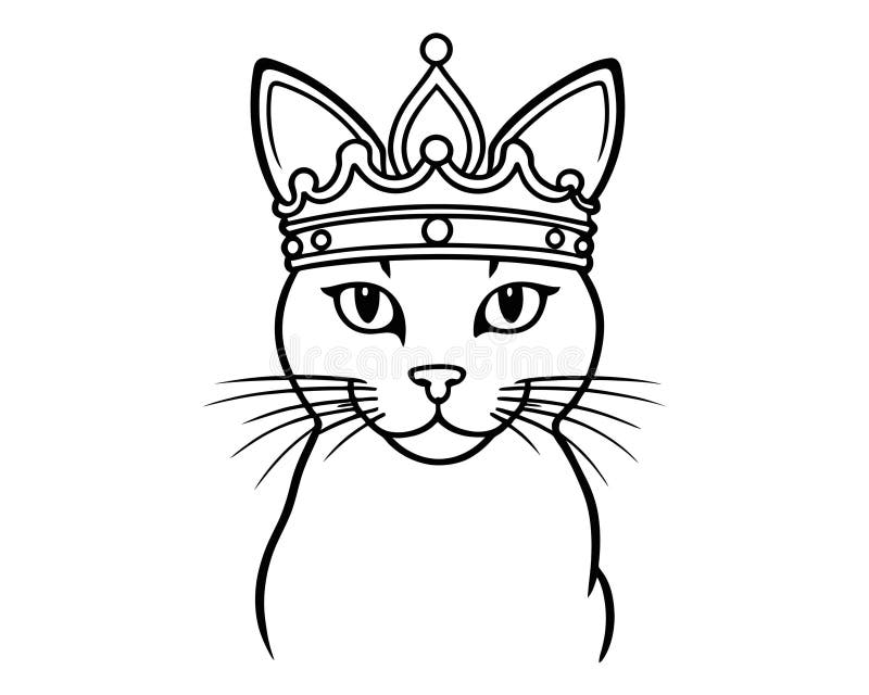 Cat Wearing Crown, Queen Cat Line Art, White Cat, Royal Cat, Royalty ...