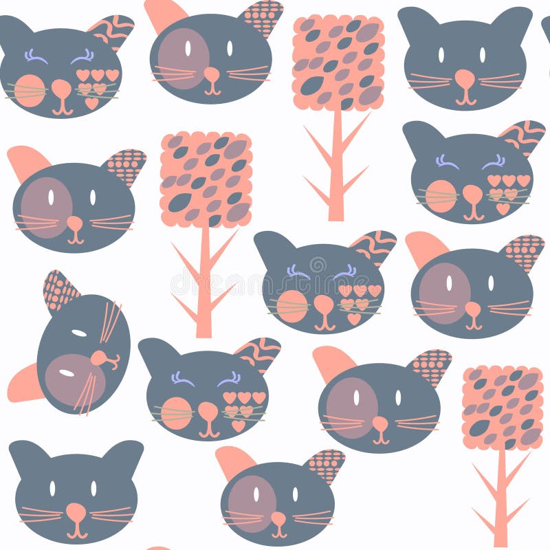 Cat Abstract Vivid Seamless Pattern, Illustration. Cute I Stock Vector ...