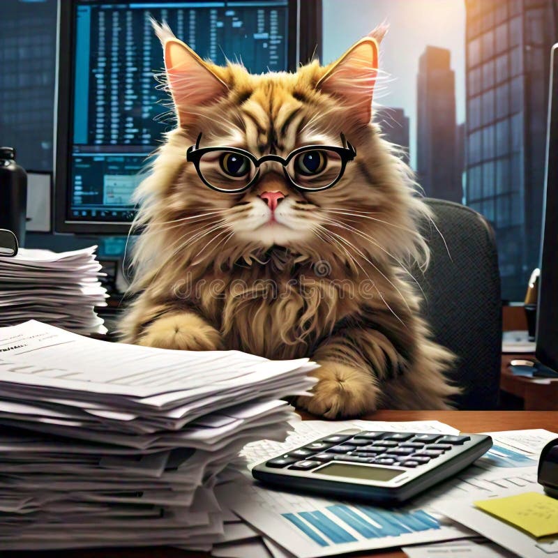 A Cat Accountant Working in a Skyscraper Office Stock Illustration ...