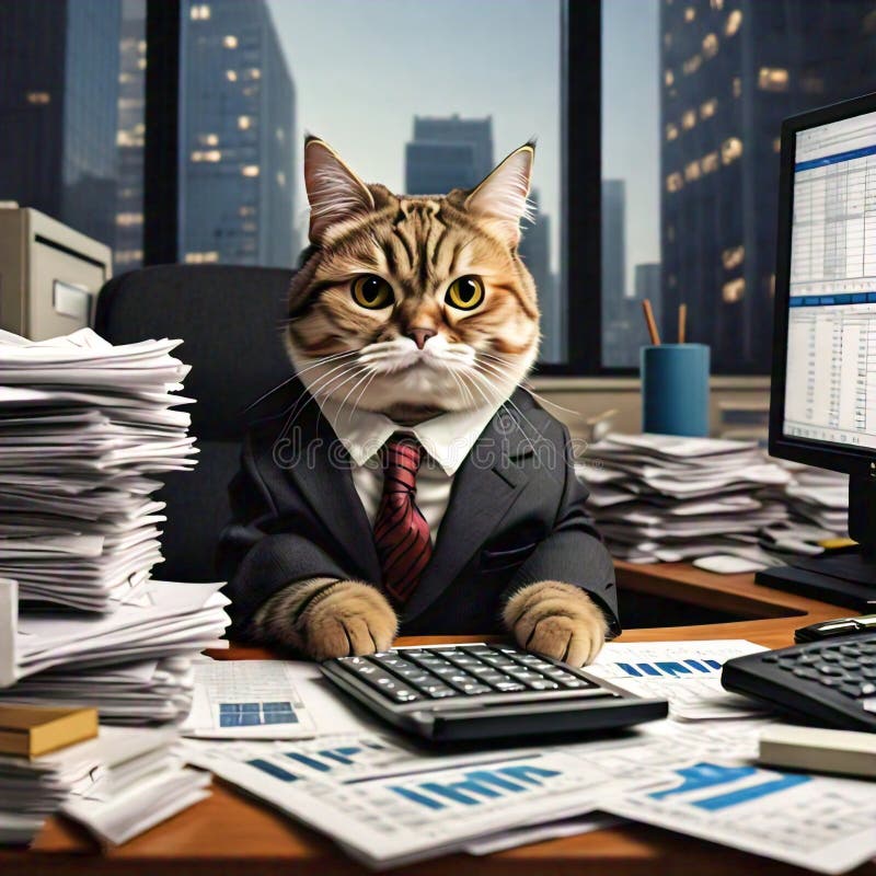 A Cat Accountant Working in a Skyscraper Office Stock Illustration ...