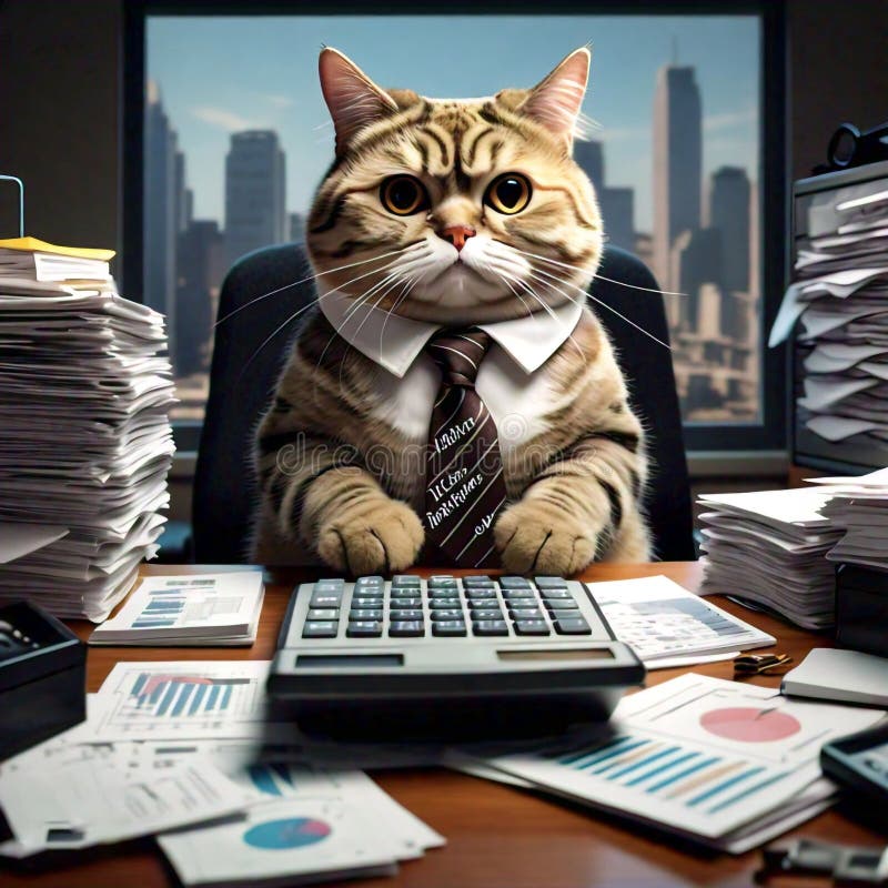 A Cat Accountant Working in a Skyscraper Office Stock Illustration ...