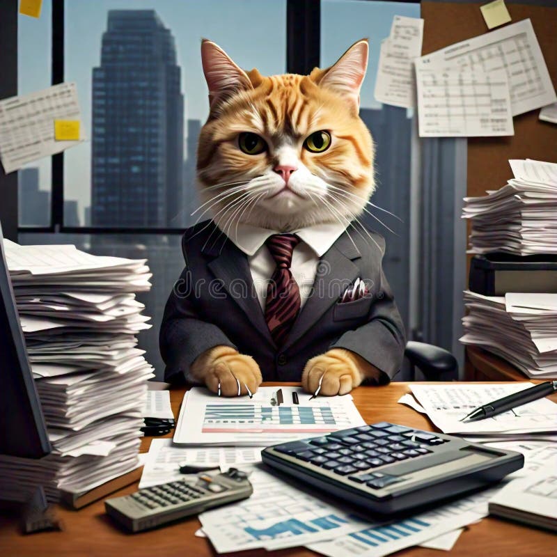 A Cat Accountant Working in a Skyscraper Office Stock Illustration ...