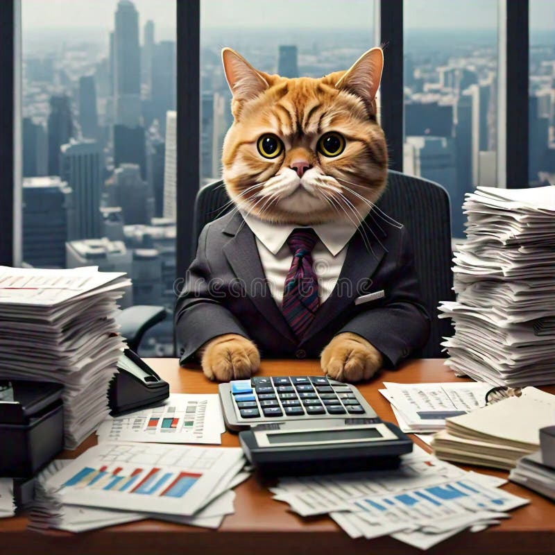 A Cat Accountant Working in a Skyscraper Office Stock Illustration ...