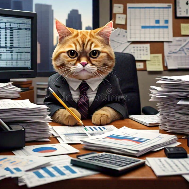 A Cat Accountant Working in a Skyscraper Office Stock Illustration ...