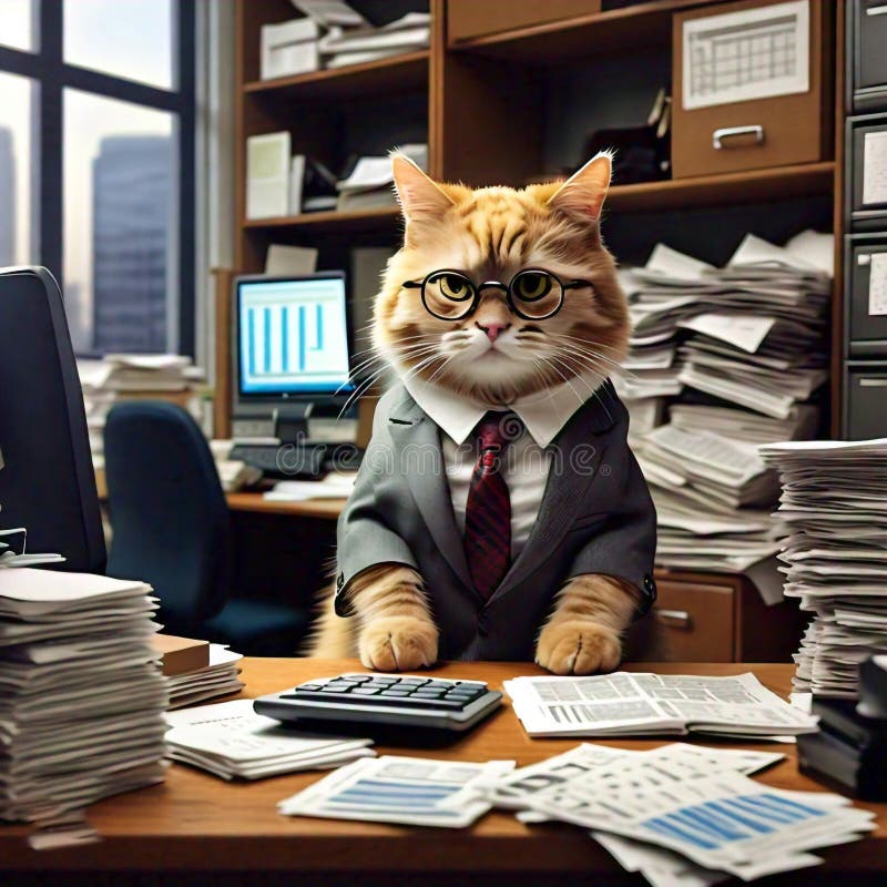 A Cat Accountant Working in a Skyscraper Office Stock Illustration ...