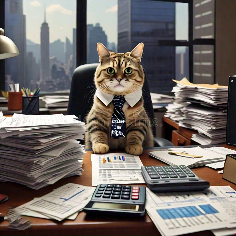 A Cat Accountant Working in a Skyscraper Office Stock Illustration ...