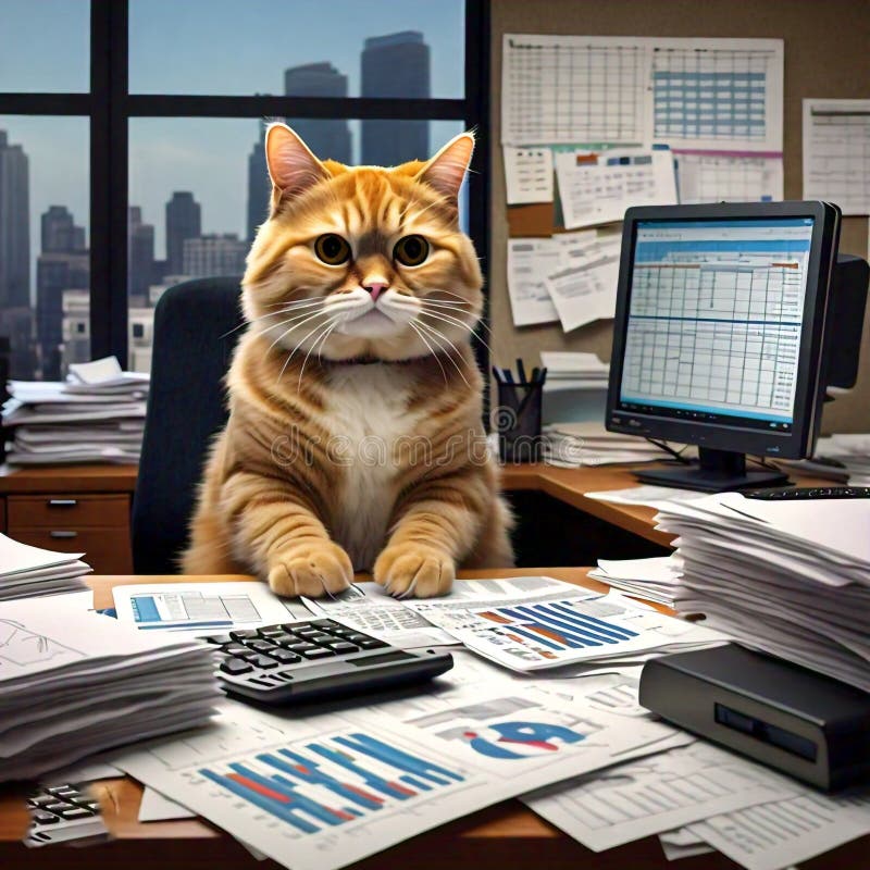 A Cat Accountant Working in a Skyscraper Office Stock Illustration ...