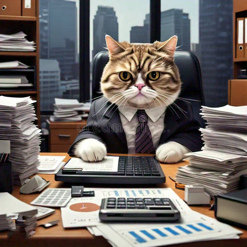 A Cat Accountant Working in a Skyscraper Office Stock Illustration ...