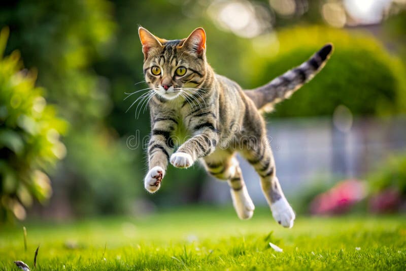 Cat Action Shot Jumping. Generated Using AI. Stock Illustration ...