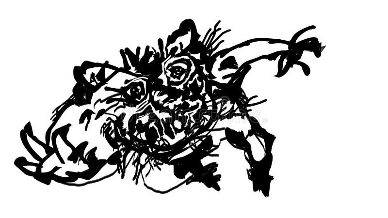 Cat Aggressor, Formidable Predator Attacks. Abstract Cartoon Style. Ink ...
