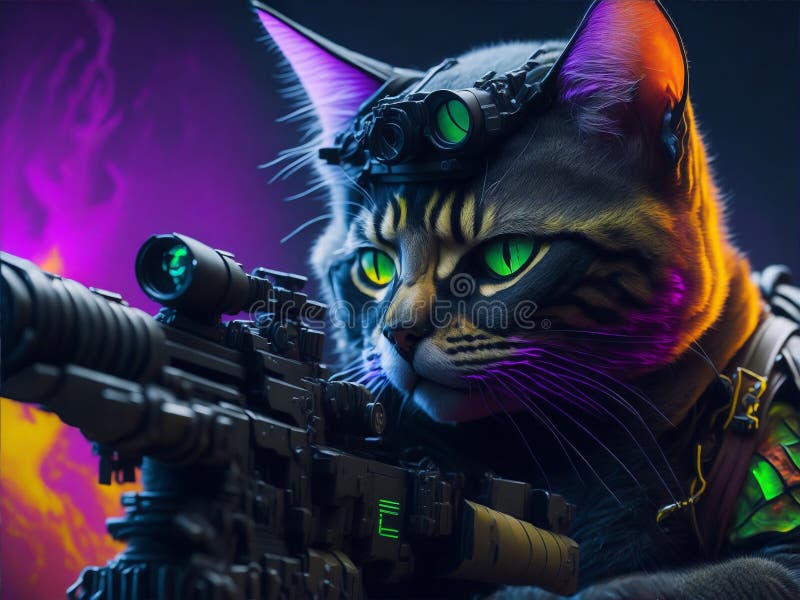 Cat Aims at the Sniper Scope of the Rifle. Stock Illustration ...