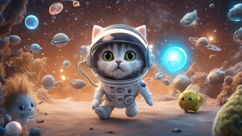 Cat Alien in Space a Mischievous Kitten Astronaut with a Bubble Helmet ...