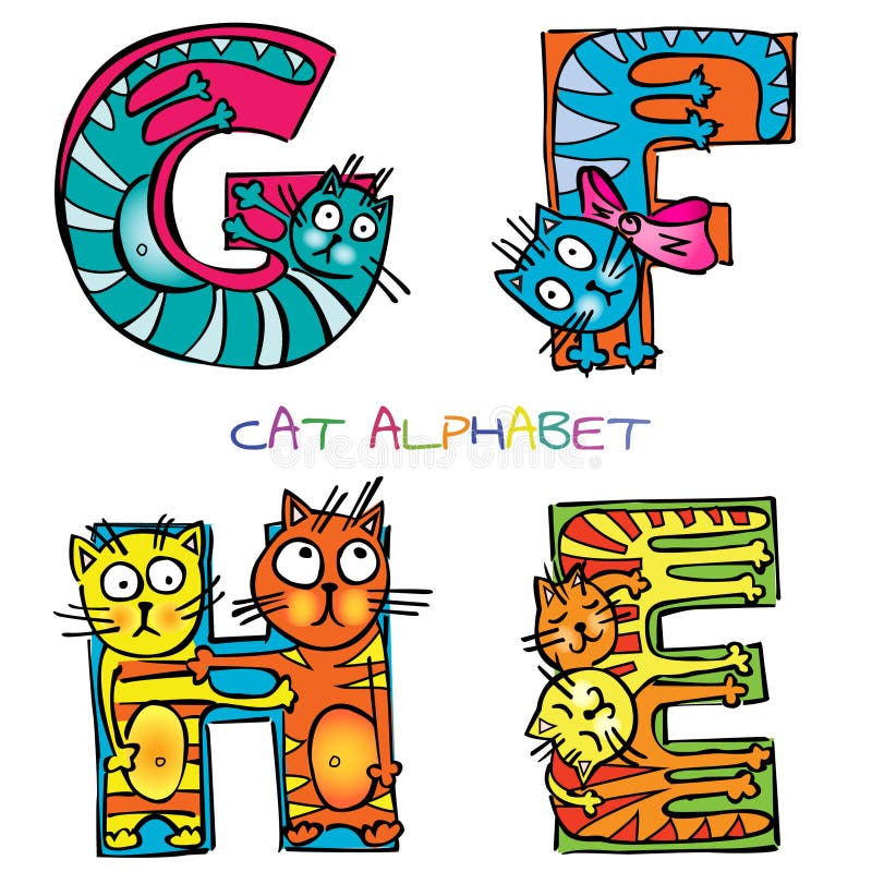 Illustration with Latin Alphabet Part 2, from N To Z, Funny Cartoon Cat ...