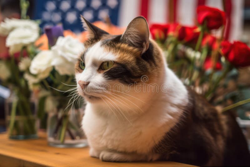 Cat with American Flag on Independence Day. Generative AI Stock ...
