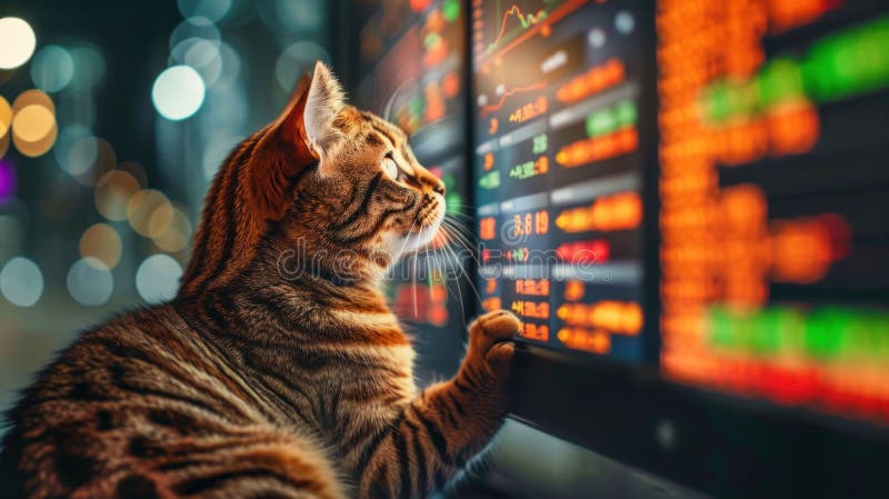 Cat Analyzing Stock Market Data on Computer Screen. Generative Ai Stock ...
