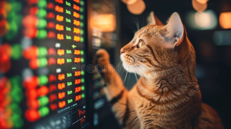Cat Analyzing Stock Market Data on Computer Screen. Generative Ai Stock ...