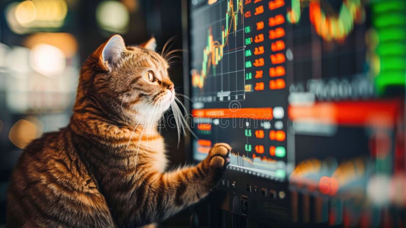 Cat Analyzing Stock Market Data on Computer Screen. Generative Ai Stock ...