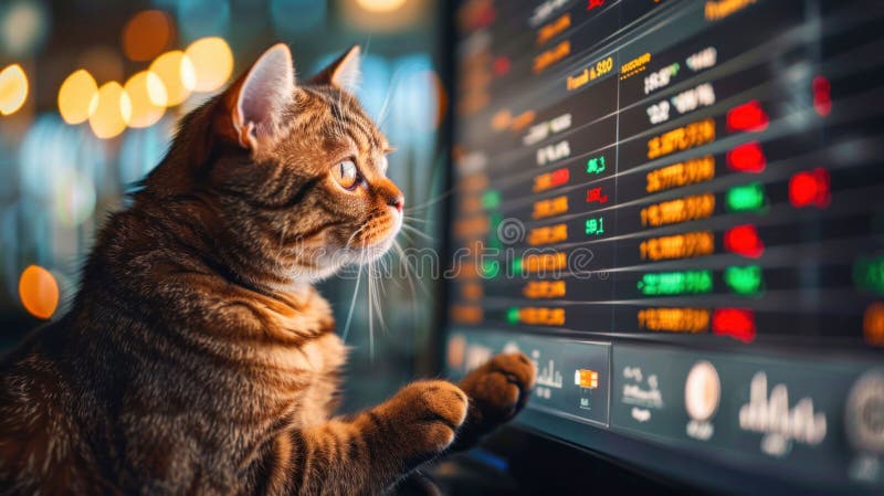 Cat Analyzing Stock Market Data on Computer Screen. Generative Ai Stock ...