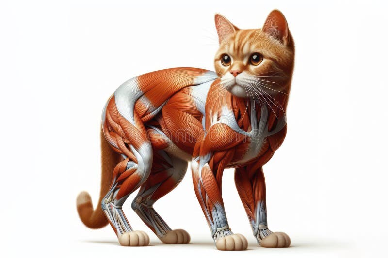 Cat Anatomy Showing Body and Head, Face with Muscular System Visible ...