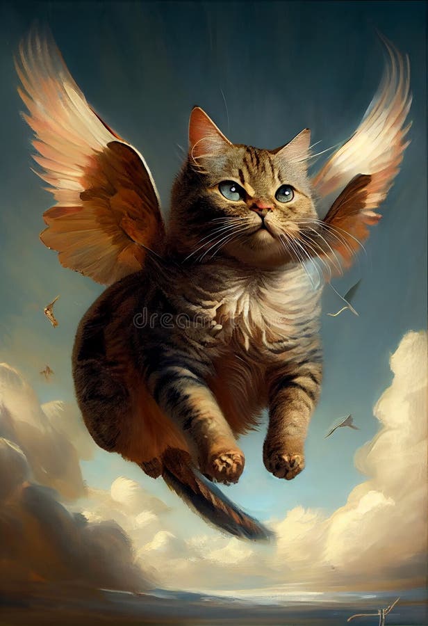 Cat Angel with Wings Flies in the Sky. AI Generated Stock Illustration ...