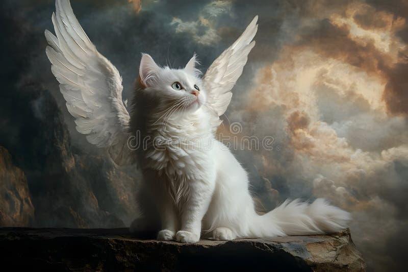 A Cat with Angel Wings with Isolated Background Stock Image - Image of ...