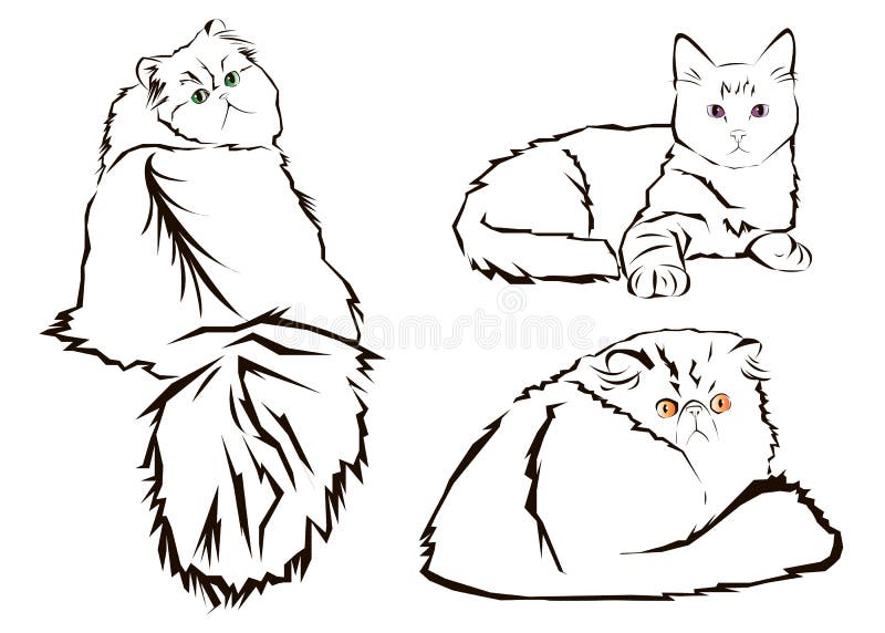 Cat Animal Contour Drawing Creative Blue Stock Vector - Illustration of ...