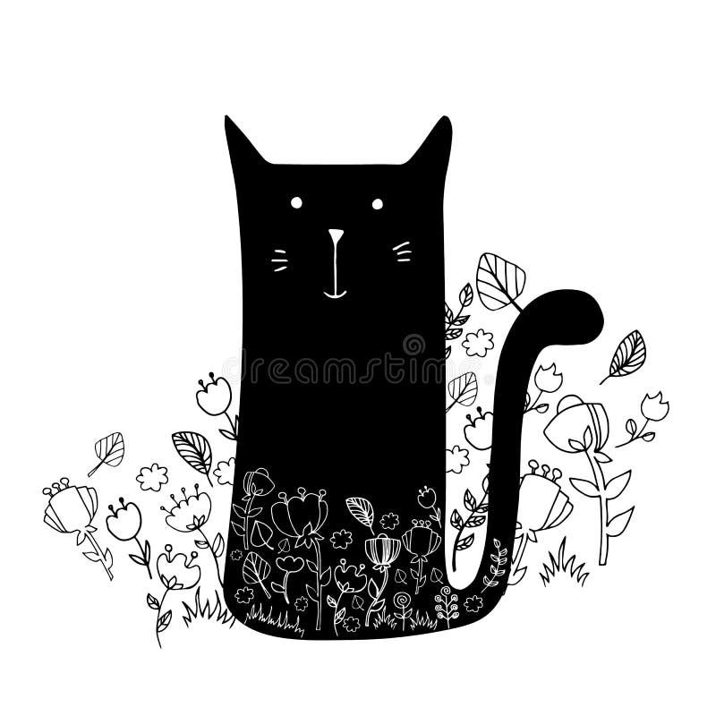Cat Animal Contour Drawing Creative Kitten Pet Stock Vector ...