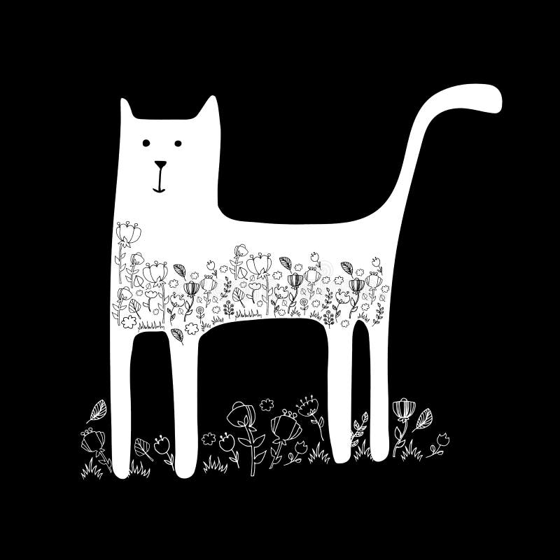 Cat Animal Contour Drawing Creative Kitten Stock Vector - Illustration ...