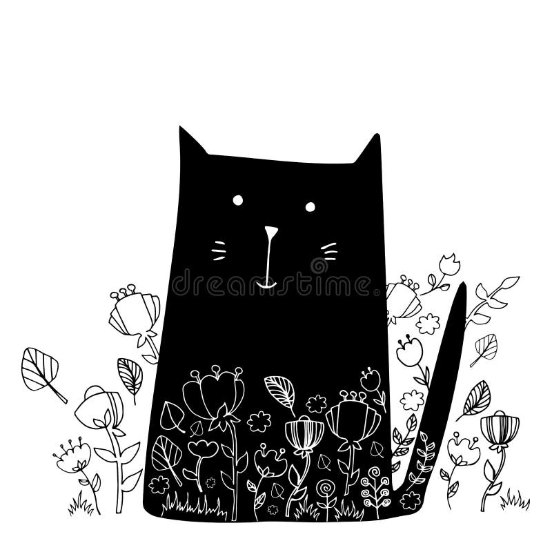 Cat Animal Contour Drawing Creative Kitten Pet Stock Vector ...