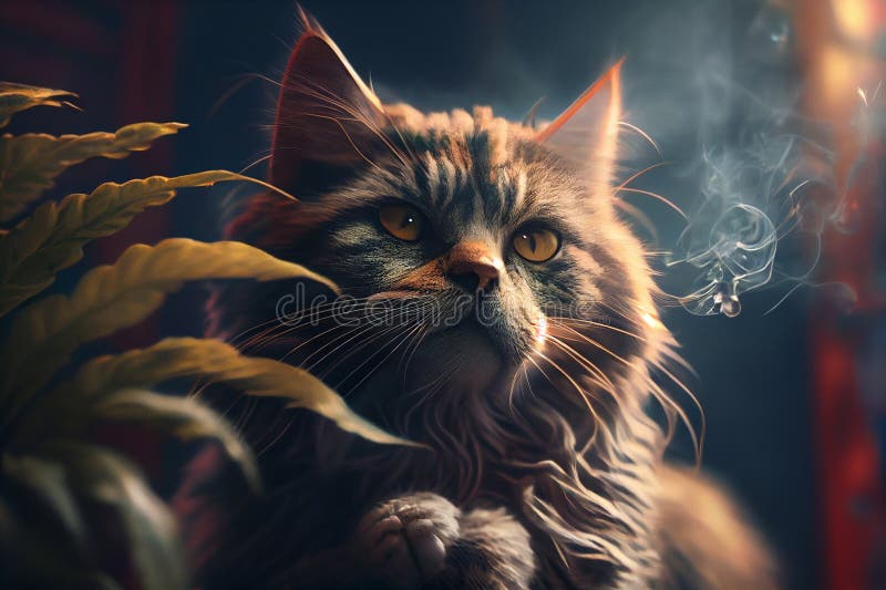 Cat Animal Smoking Ganja Weed.generative Ai Stock Illustration ...