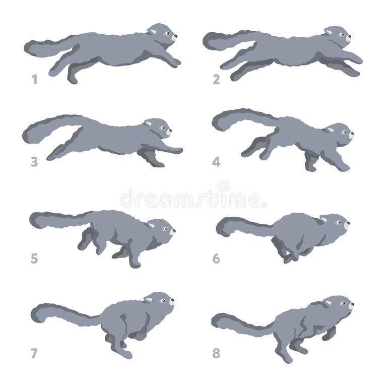 Cat Animation. Cat Runs and Jumps Stock Vector - Illustration of ...